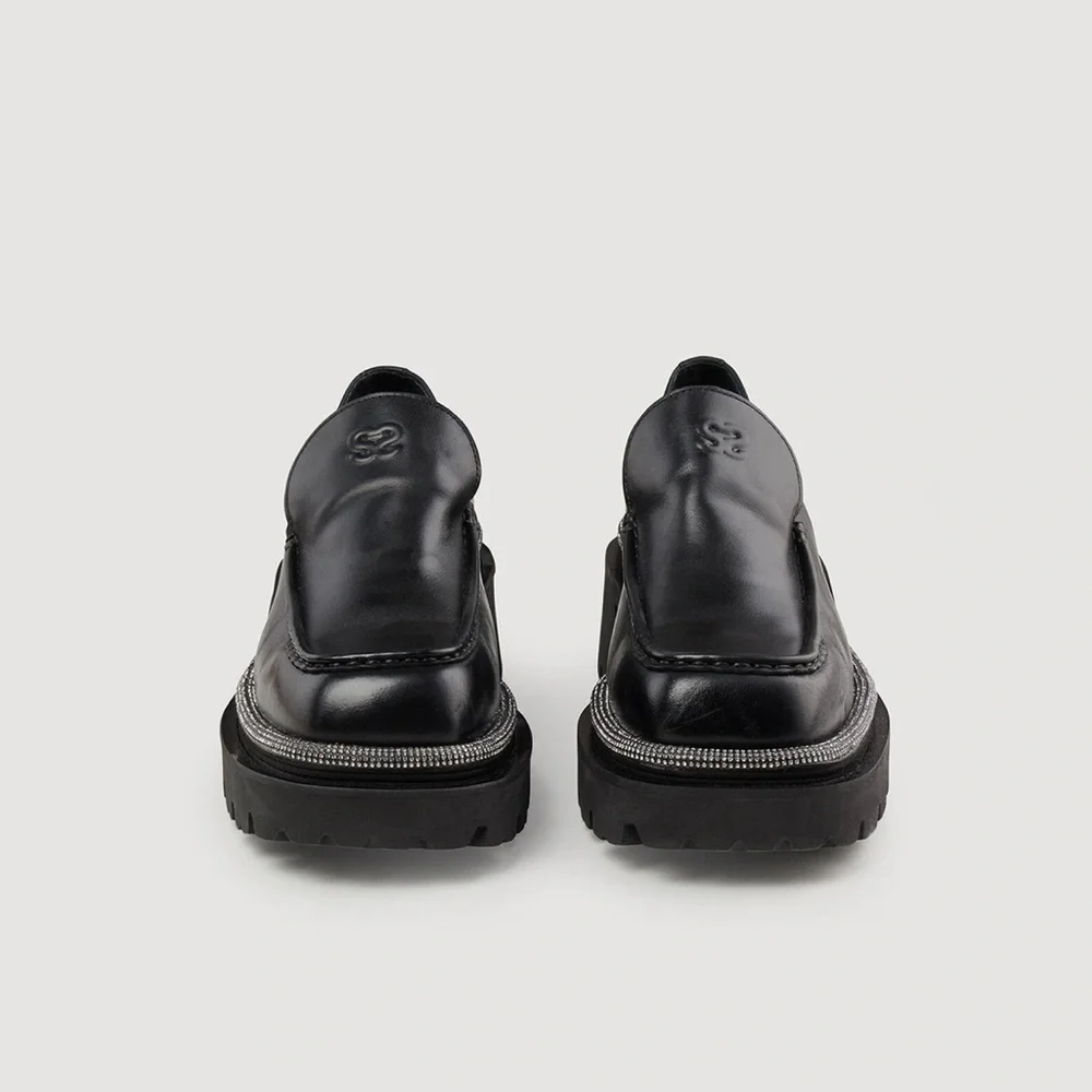 Sandro | Shoes | Sandro Womens Embellised Black Loafers With Thick ...